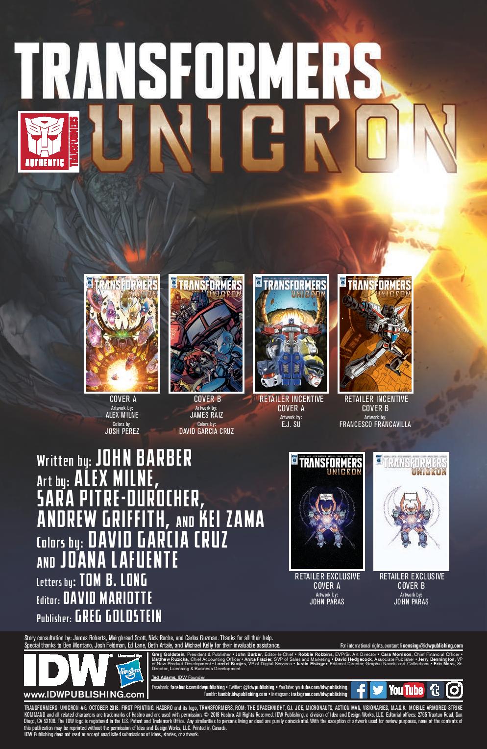 Review – Transformers: Unicron #6 (IDW Publishing) – BIG COMIC PAGE